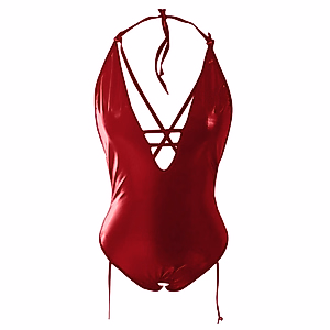Lingerie for Women Plus Sizr Leather Teddy Bodysuit Lingerie Sexy Cutout V Neck Lace Up Adult Lingerie Womens Latex Wine