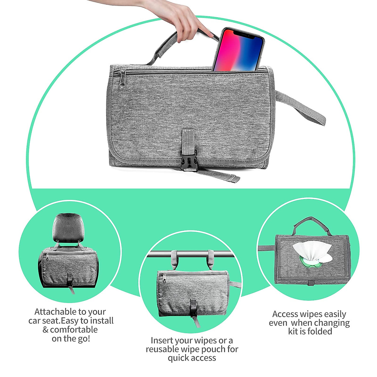 Baby Changing Pad, Portable Diaper Changing Pads, Boy Girl Travel Camping Newborn Essential Waterproof Changing Table Mat, Baby Shower/Registry Gifts for Mom