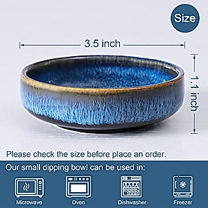 HOKELER 3.5 inch Small Ceramic Dipping Bowls Pinch Bowl Side Dishes for Soy Sauce Dessert Tomato, Set of 6, Black & Blue