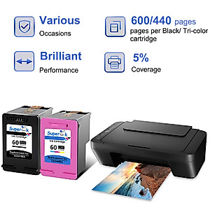 SuperInk Remanufactured Ink Cartridge Replacement for HP 60 60XL CC641WA CC644WA Compatible for Deskjet D1660 D1663 PhotoSmart C4600 C4610 Envy 100 110 All-in-One Printer (1 Black,1 Tri-Color)
