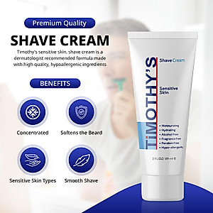 Timothy's Unscented Shave Cream 6 ounce Sensitive Skin, Fragrance Free, Alcohol Free, Paraben Free