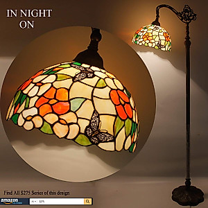 WERFACTORY Tiffany Floor Lamp Butterfly Amber Stained Glass Arched Lamp 12X18X64 Inches Gooseneck Adjustable Corner Standing Reading Light Decor Bedroom Living Room S275 Series