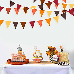 32Ft Fall Banner Decorations Triangle Flag Fabric Pennant Garland Bunting for Happy Fall Decor Thanksgiving Day Harvest Autumn Wedding Birthday Party Home Outdoor Garden Hanging Decoration (36Pcs)