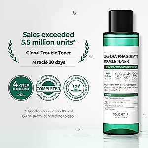 SOME BY MI AHA BHA PHA 30 Days Miracle Toner - 5.07Oz, 150ml - Made from Tea Tree Leaf Water for Sensitive Skin - Mild Exfoliating Daily Facial Toner - Acne, Sebum and Oiliness Care - Facial Skin Care