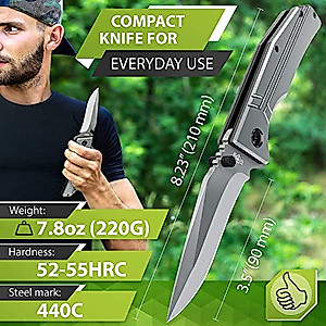 Bundle of 2 Items - Spring Assisted Knife - Pocket Folding Knife Military Style Knife-Tactical Knife -Folding Knife with Glass Breaker and Pocket Clip - Good for Camping Outdoor Activities