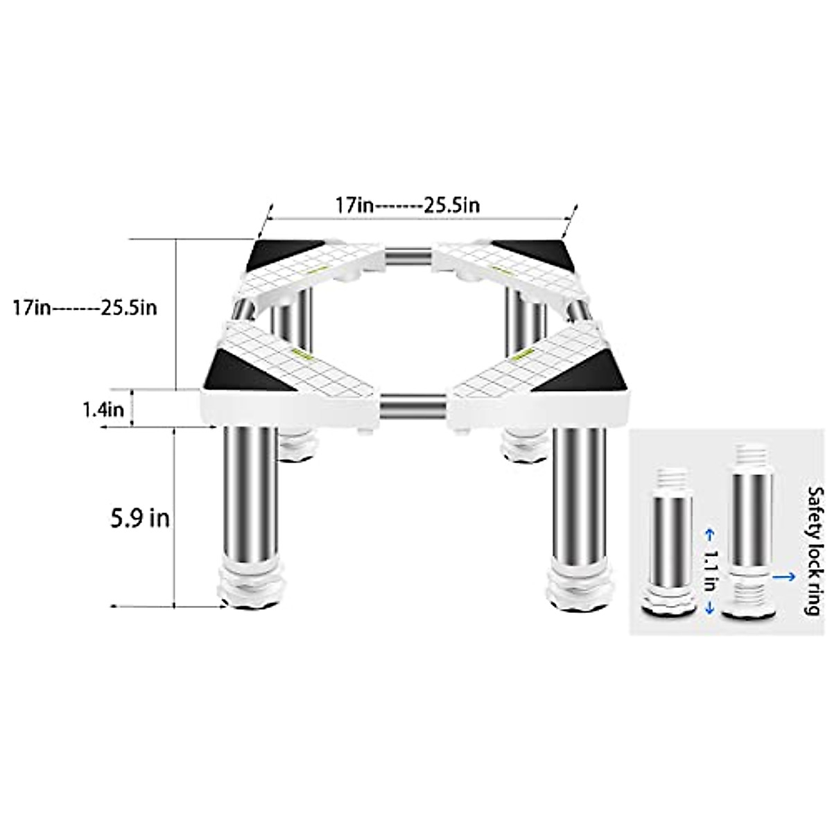 MQZHUK Refrigerator Base Stand Heightened Air Conditioner Base 4Legs- Height 5.9 in Adjustable Plant Container Rack LengthWidth 17.7~25in Plant Stands Pot Flower Holder,Max Load 460LB