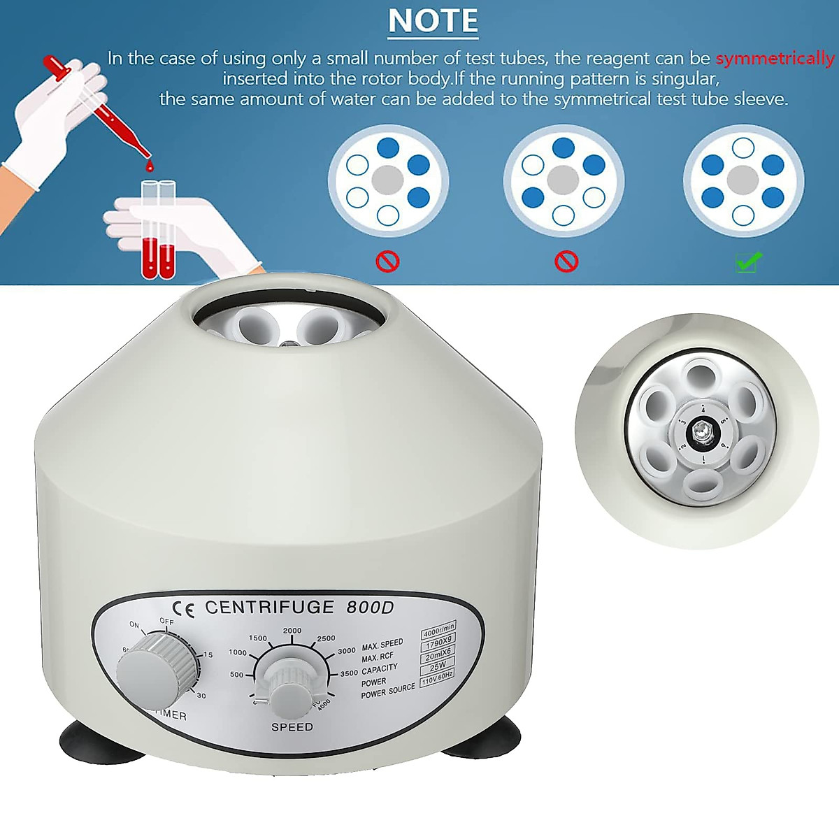 MECCTP Electric Lab Laboratory Centrifuge Machine Lab Medical Practice w/Timer and Speed Control, Max Speed 4000 RPM Capacity 6 x 20ml, Silver, 9.65inch×9inch