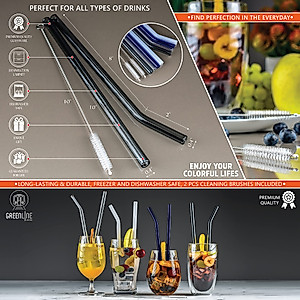 Reusable Glass Straw Set | 8 Multi Color Straws with 2 Cleaning Brushes | 4 Eco Friendly Bent Glass Straws and 4 Straight Glass Tube Straws | Zero Waste Drinking Straws | Dishwasher Safe