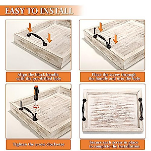Set of 2 Rustic Farmhouse Wooden Serving Tray with Handles, Nesting White Decorative Trays for Coffee Table Ottoman Kitchen Bed Dining Table Centerpiece Rectangular Tray for Food Fruits Coffee Candles