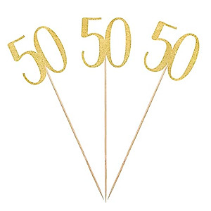Gold Glitter 50th Birthday Centerpiece Sticks, 12-Pack Number 50 Table Topper Anniversary Party Decorations