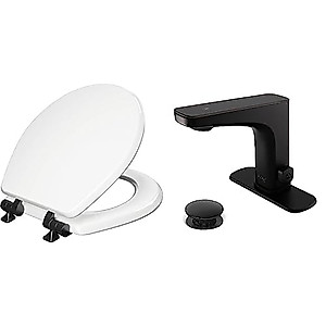 Bathroom Refresh Bundle Includes (1) Round Toilet Seat with Matte Black Hinges and (2) Touchless Bathroom Faucets in Matte Black Finish