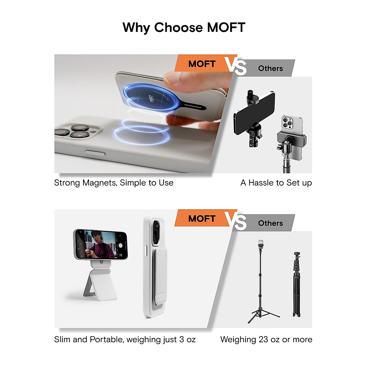 MOFT Phone Tripod Stand Compatible with iPhone 15/14/13/12 Series, Angle Adjustment & Strong Magnets & MagSafe Compatible MOVAS Invisible Selfie Stick Tripod, Misty Cove