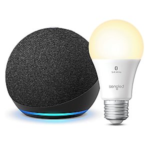 Echo Dot (4th Gen) | Charcoal with Sengled Bluetooth bulb | Alexa smart home starter kit