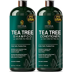 Tea Tree Shampoo and Conditioner Set - Deep Cleansing, Strengthening and Shine-Boosting Formula for Dry Scalp - For Men & Women - 16 fl oz each