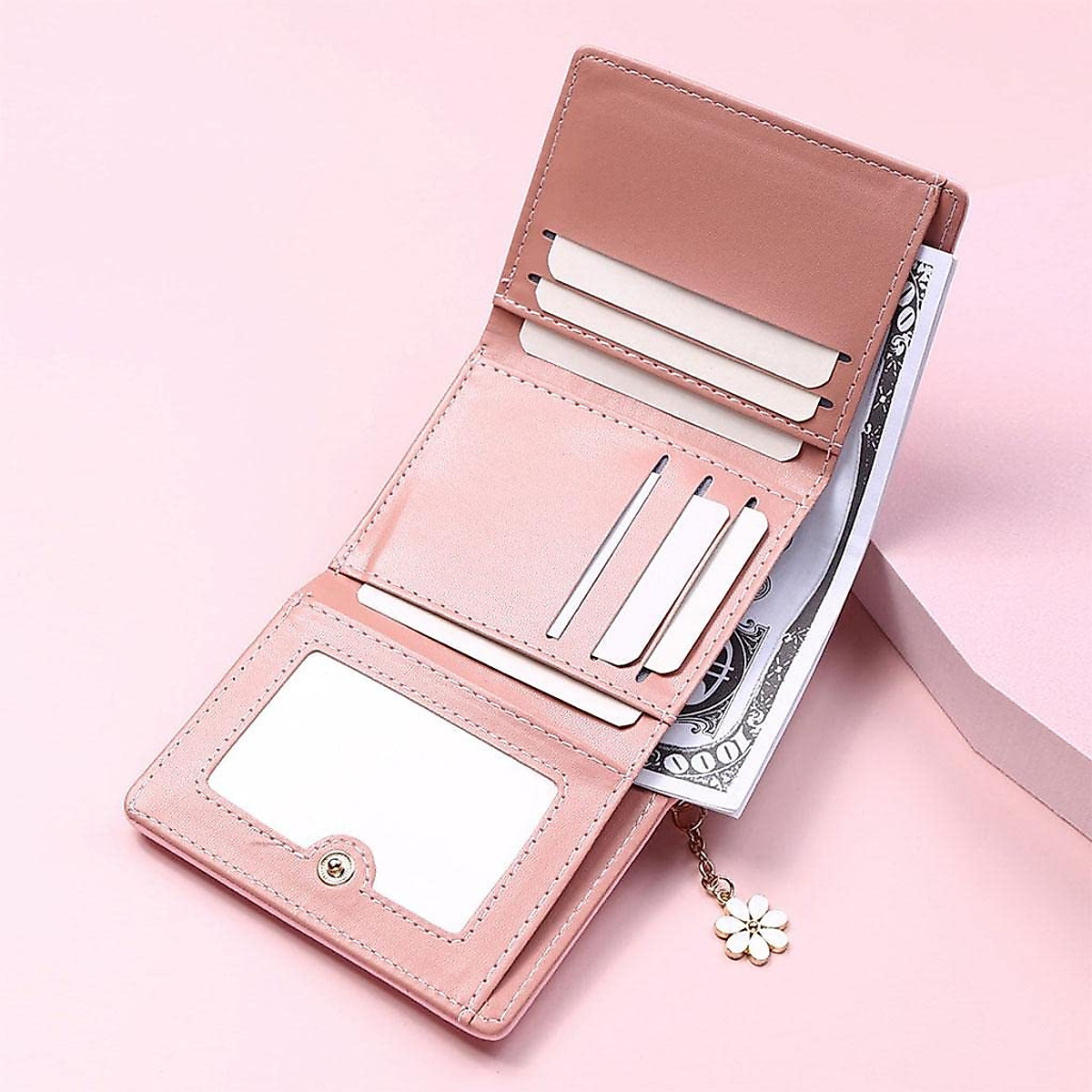 Segolike Women Wallet Mini Bifold Short Wallet with ID Window PU Leather Coin Purse Card Holder , Pink