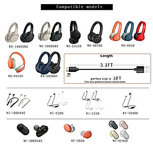 USB-C Charger Charging Cable Cord for Sony WH-1000XM5 WH-1000XM4 WH-1000XM3 WF-1000XM4 WF-C500 WH-XB900N WH-CH510 WI-1000XM2 WI-C200 WI-XB400 WF-1000XM3 LinkBuds, Bose NCH700 Wireless Headphones