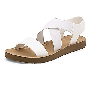 DREAM PAIRS Womens Open Toe Elastic Ankle Strap Flat Summer Sandal, White-2-9.5 (Elena-2)