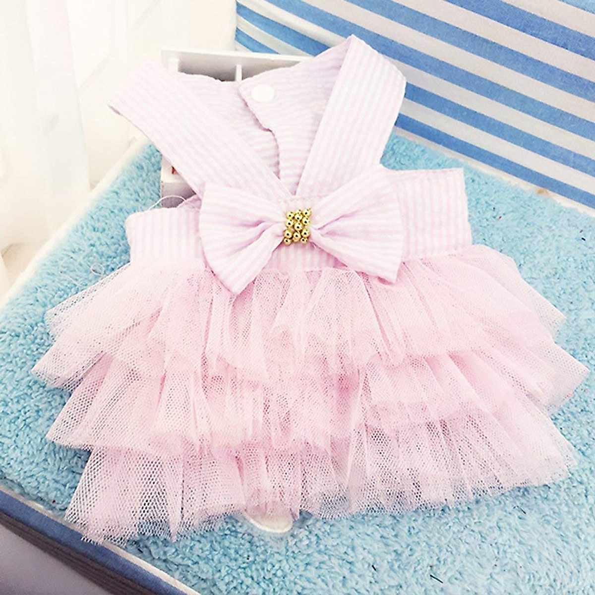 Dog Dresses, Fashion Pet Dog Clothes, Striped Mesh Puppy Dog Princess Dresses (Pink, X-Small)