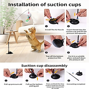 Janbenty 4-in-1 Interactive Cat Feather Toys Durable Retractable Fishing Pole Cat Toy Enhanced Suction Cup Cat Catnip Toy 14 Wand Replacement Door Hanging Cat String Toy for Bored Indoor Kitten