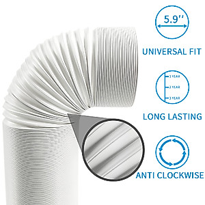 Portable Air Conditioner Hose 5.9 Inch Diameter, Portable AC Hose Exhaust Vent With Anti-Clockwise Thread Length up to 80 Inches…