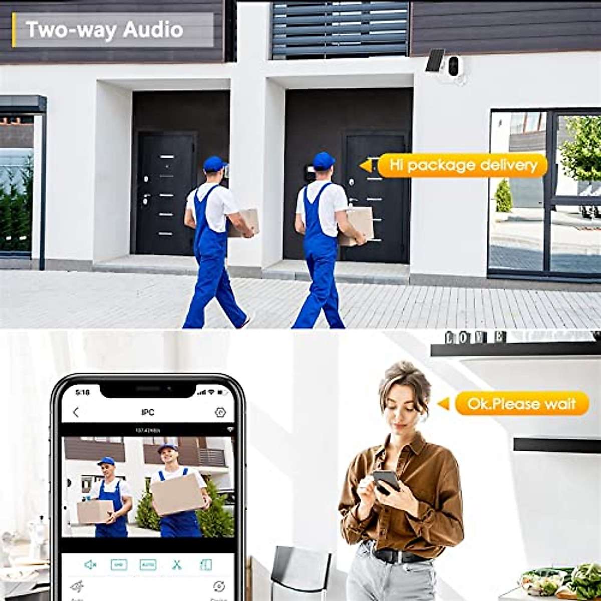 Security Camera Camera WiFi Solar Camera Outdoor Night Vision IP Camera and 6000mAh Rechargeable Battery Security Camera CCTV Video Surveillance Camera Surveillance Camera with Spotlight ( Color : 128