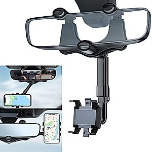 Kairiyard Car Phone Holder Mount, 360°Rotatable and Retractable Car Rearview Mirror Phone Holder Multifunctional Universal Cell Phone Mount Stand for All Mobile Phones