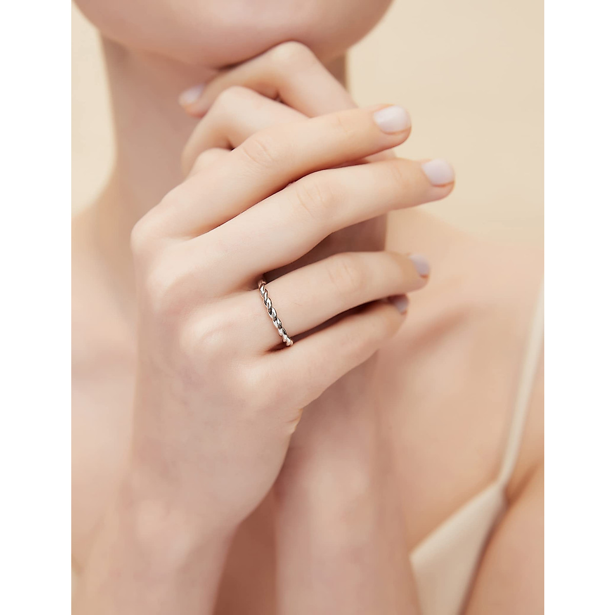 EAMTI 925 Sterling Silver Ring 2mm Stacking Twist Rope Ring Engagement Wedding Band 8