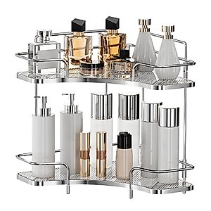 Corner Bathroom Countertop Organizer, 2 Tier Makeup Organizer for Vanity and Bathroom Countertop Perfume Tray, Make Up Organizers and Storage, Corner Storage Organizers for Bathroom, Dresser, Kitchen
