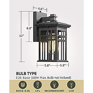 Dusk to Dawn Sensor Outdoor Wall Sconces - HWH Exterior Wall Mount Light Fixture Matte Black, 2-Pack Porch Lights for Garage, Doorway, Balcony, Garden, 5HD27B-PC-2PK BK
