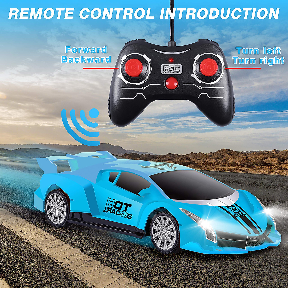 Remote Control Car, 2.4Ghz 1/18 Scale Model Racing Car Toys, RC Car for Kids and Boys with Cool Led Lights, Hobby RC Cars Toys Birthday Gifts for Age 3 4 5 6 7 8-12 Year Old Boys Girls