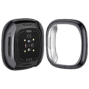 Vanjua Compatible with Fitbit Versa 3 Screen Protector Case, [3 Pack] Soft TPU Bumper Full Around Protective Cover for Fitbit Versa 3 & Fitbit Sense Smartwatch Accessories (Gold+Gray+Clear)