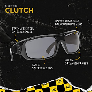 VonZipper Clutch Polarized Sunglasses for Men and Women Black Gloss with Rectangle Clutch Polarized Vintage Grey Impact-resistant polycarbonate lens Sun Glasses with UV and HEV protection 66mm