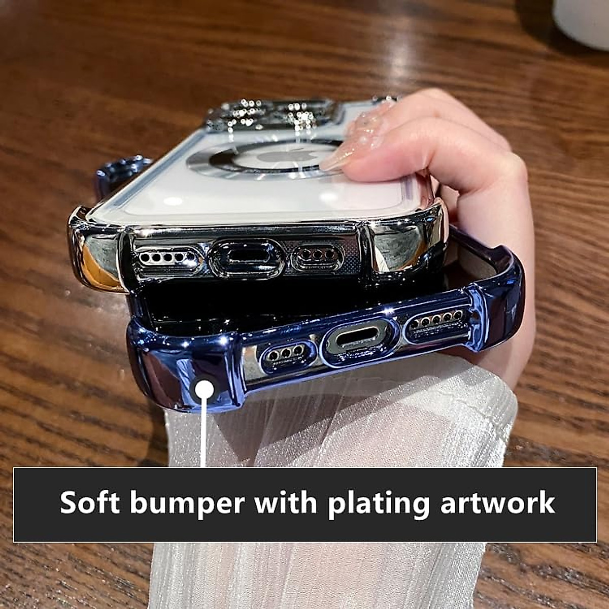 LOOBIVAL Magnetic for iPhone 13 Pro Max Case Compatible with MagSafe, [Military Grade Protection] Logo View Slim Transparent Clear Electroplate Bumper Cover Case for iPhone 13 Pro Max 6.7” (gold)