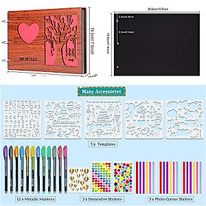 ZEEYUAN DIY Cartoon Scrapbook Album, 60 Pages, Wooden Cover, Love Memory Photo Book, Valentine's Day Gift