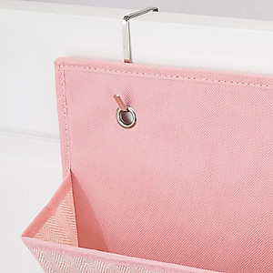 mDesign Soft Fabric Wall Mount/Over Door Hanging Storage Organizer - 4 Large Pockets for Child/Kids Room or Nursery, Hooks Included - Herringbone Print - Pink