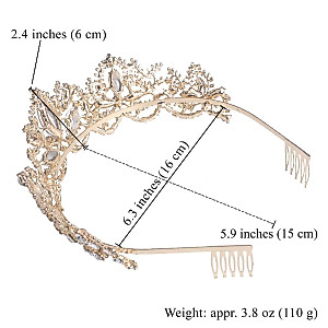 Sppry Women Tiara with Comb - Baroque AB Crystal Crown for Bridal Queen Princess Girls at Wedding Birthday Pageant Party (Gold)