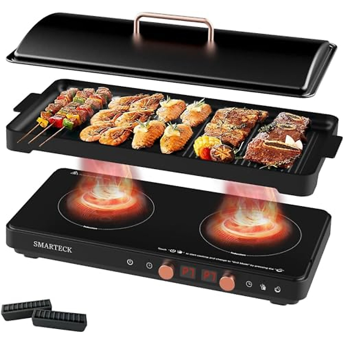 2-in-1 Electric Griddle & Induction Cooktop and 1800W Induction Burner with Removable Griddle Pan Non-stick,Dual Independent Temperature Control Options with Timer,for Kitchen and Outdoor BBQ