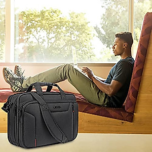 EMPSIGN Stylish Laptop Bag Briefcase, 17.3 Inch Laptop Case Expandable Messenger Bag for Men Water Repellent, RFID Blocking Office Carrying Shoulder Bag for Work Business Travel-Black