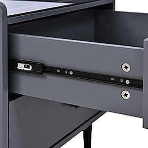 ITENGHUA Nightstand with Wireless Charging Station,USB Charging and Adjustable LED Lights, Modern End Table with 2 Drawers for Bedroom,Gray