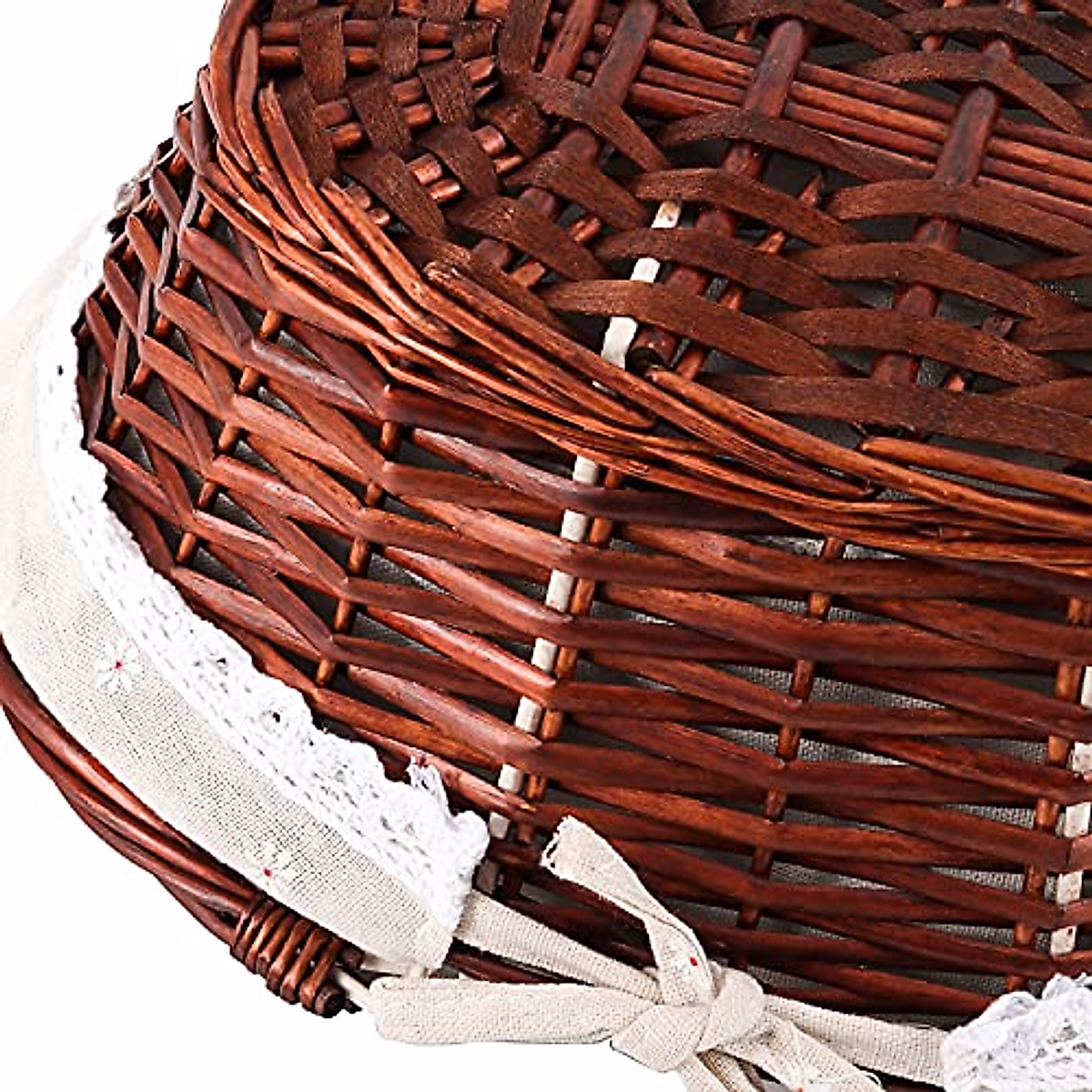 2 Pack Brown Wicker Woven Bread Basket with Handle, Oval Willow Woven Basket with Cotton Cloth Lining1
