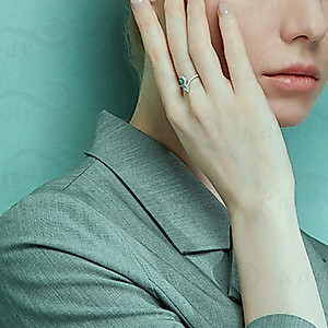 Amazing Elegant Deep V Shape Natural Emerald Gemstone Diamond Solid 14K White Gold Engagement Wedding Promise Ring for Women