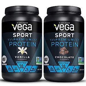 Vega Sport Premium Protein Powder Bundle, Chocolate + Vanilla, Plant Based Protein Powder Post Workout - Certified Vegan, Vegetarian, Keto-Friendly, Gluten Free, Dairy Free, BCAA Amino Acids