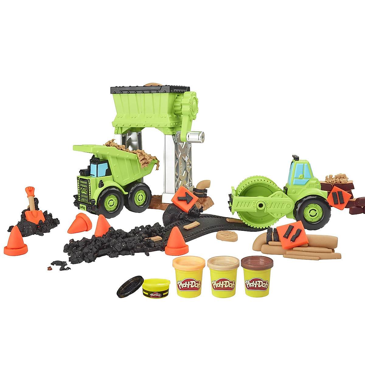 Play-Doh Wheels Gravel Yard Construction Toy with Non-Toxic Pavement Buildin' Compound Plus 3 Additional Colors