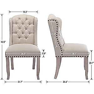 DUOMAY Modern Tufted Dining Chairs Set of 2, Linen Upholstered Dining Room Chairs Armless Guest Side Chair for Kitchen Dining Room, Wingback Accent Chairs with Solid Wood, Beige