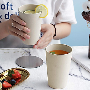 Roucerlin 4 Pack 20 OZ Wheat Cup, Unbreakable Reusable Wheat Straw Drinking Cup, Coffee, Tea, Water, Beer, Milk, Juice Cup, Stackable Travel Cup (Beige)