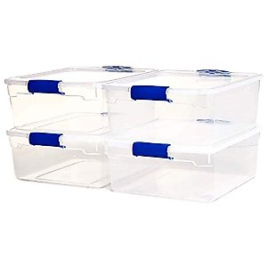 HOMZ Heavy Duty Modular Stackable Storage Tote Containers with Latching Lids, 15.5 Quart Capacity, Clear, 8 Pack