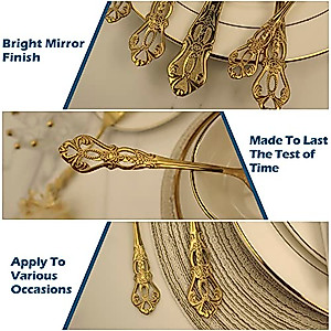 Runfly Gorgeous Retro Royal Gold Stainless Steel 20 Pieces Flatware Set, Golden Silverware Set, Anti-rust Stainless Steel Gold Cutlery Set Utensils Including Fork Spoon and Knife