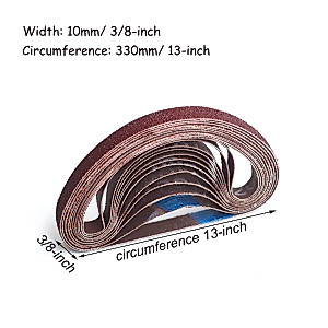 Aiyard 3/8 x 13 Inch Aluminum Oxide Sanding Belts, 4 Each of 40/60/80/120/180/240 Assorted Grits Abrasive File Belts for Air Belt Sander, 24-Pack