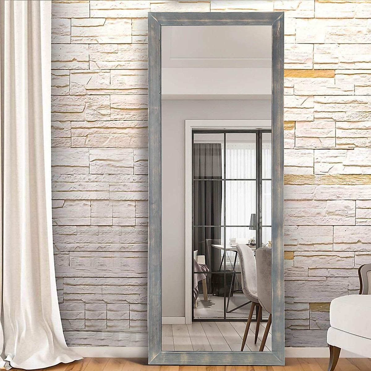 Elevens Traditional Full Length Floor Mirror 65"x22" Rustic Tall Floor Mirror Wall Mirror Standing or Leaning Against Wall for Bedroom, Dressing and Wall-Mounted - Gray