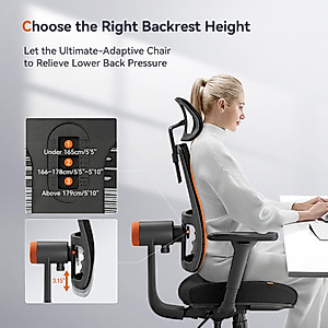 Newtral Ergonomic Office Chair, Home Office Desk Chair with Adaptive Lumbar Support, 4D Armrest, Adjustable Headrest, Mesh Back, Tilt Lock
